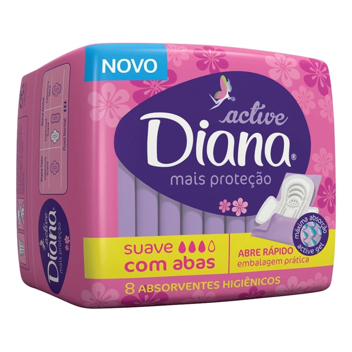 Absorvente Diana Active Suave Com Abas 8 Unidades Na Drogaria Primus