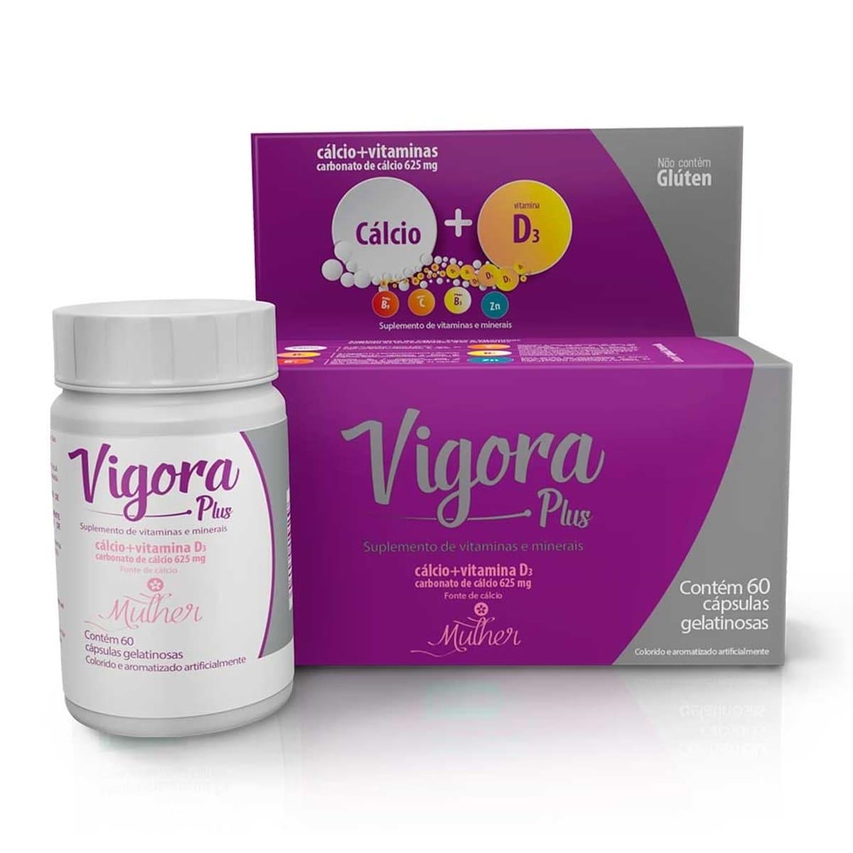 Suplemento Vitamínico Vigora Plus Cálcio + D3 Homem 60 Cápsulas Na ...