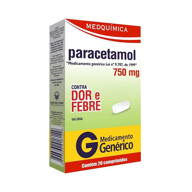 Compre Paracetamol 750mg 20 Comprimidos Medquímica Genérico