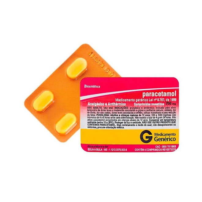 Compre Paracetamol 750mg 4 Comprimidos Genérico Biosintética