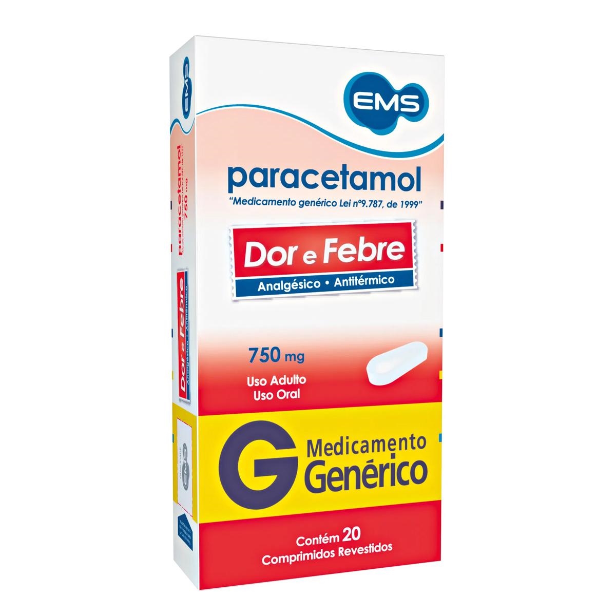 Compre Paracetamol 750mg 20 Comprimidos Ems Genérico