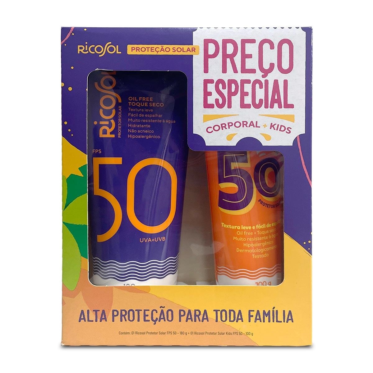 Kit Protetor Solar Ricosol FPS 50 Kids 100g E Corporal 180g Na Drogaria ...