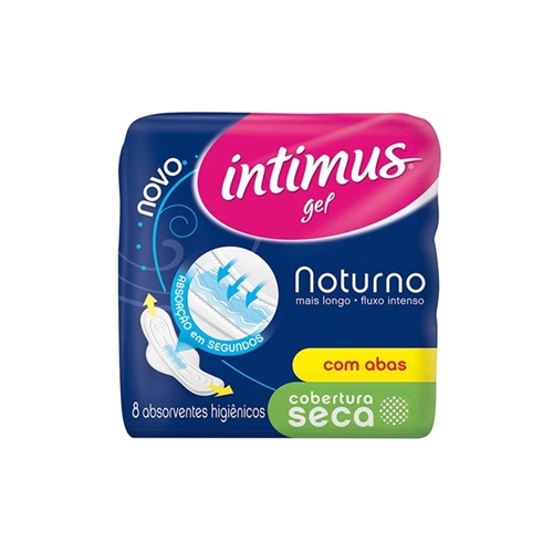 ABSORVENTE INTIMUS GEL NOTURNO COBERTURA SECA COM ABAS - 8 UNIDADES
